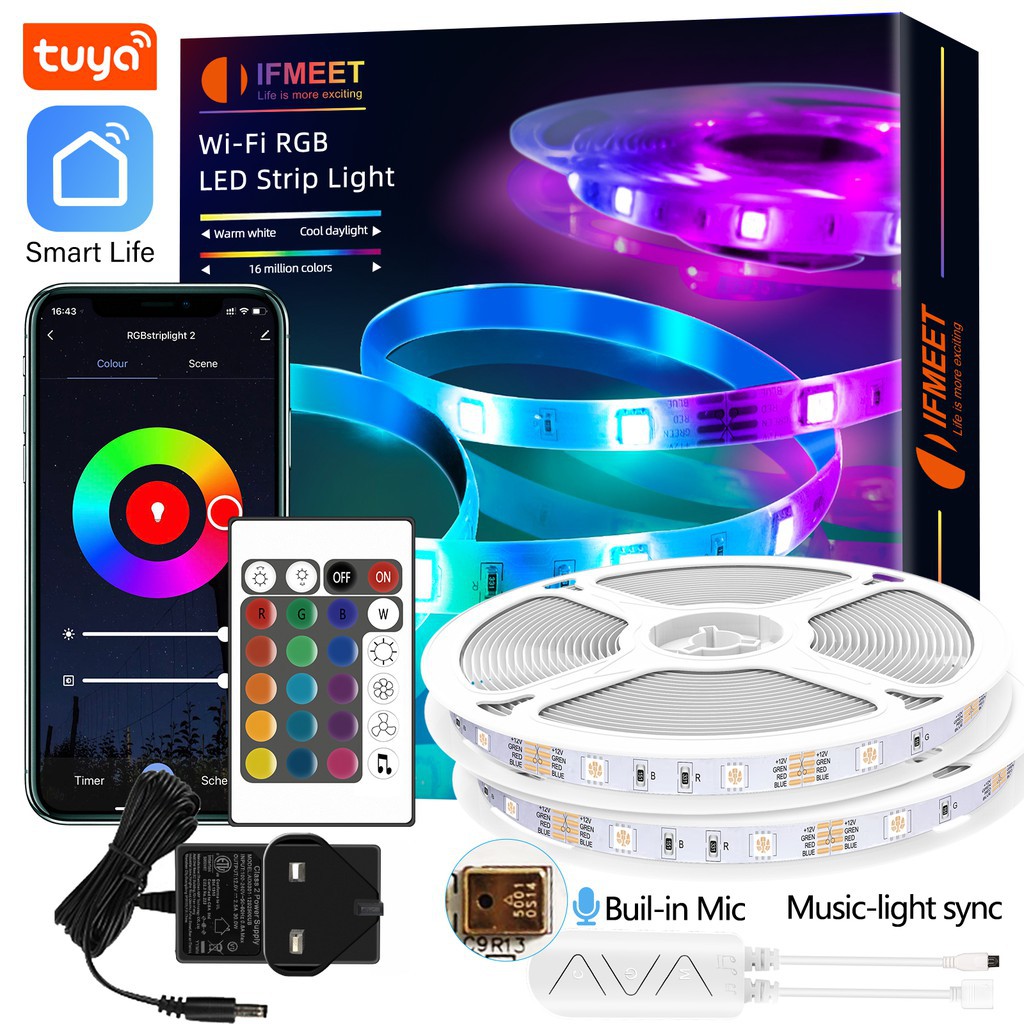 20M TuYa Smart Life WiFi RGB LED Strip 5050 Works with Alexa,Google Home, Light Strip for Home ...