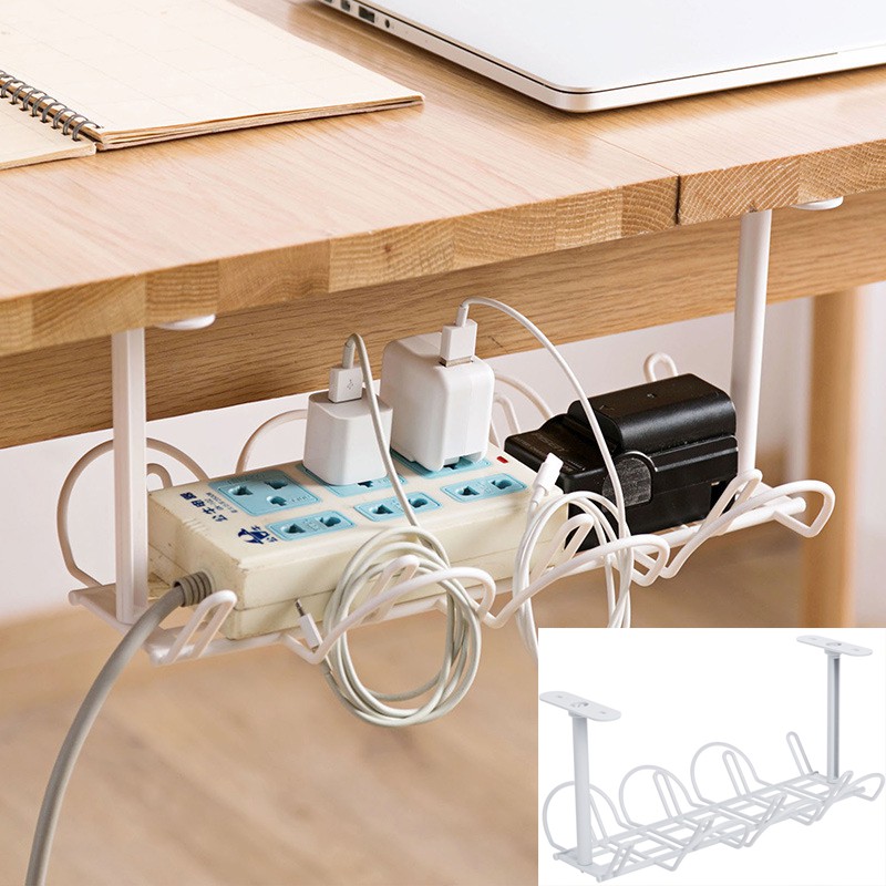 Table Bottom Cable Organizer Power Cord Plug-in Simple Racks Desk Under ...