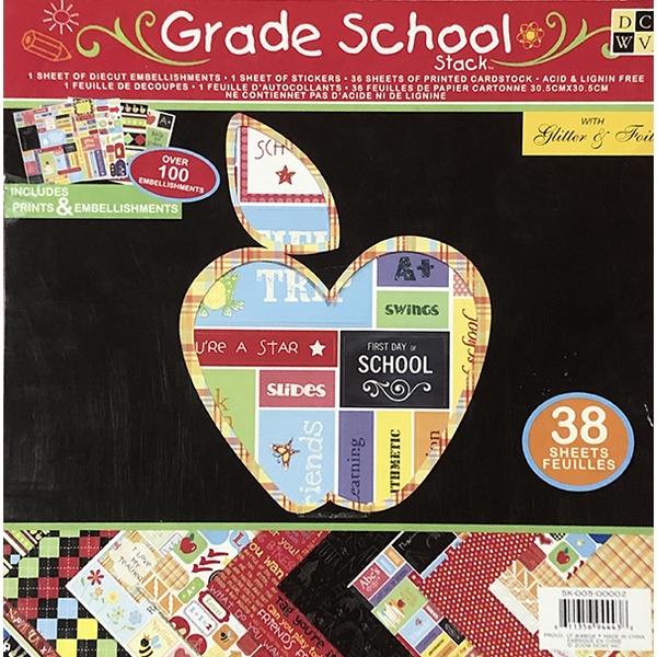 DCWV 12x12 Paper Stack- Grade School Days 38 Sheets ( FREE 1 PC 1X12 ...