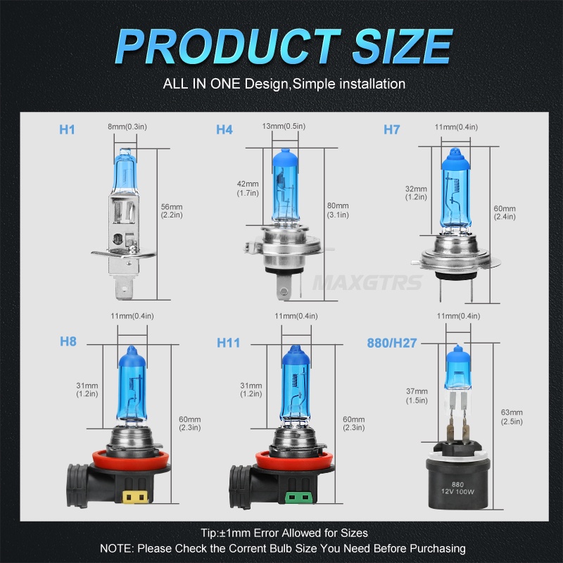MAXGTRS 2x 100W H1 H7 H4 H8 H11 9005 HB3 9006 HB4 Car Halogen Fog Light ...
