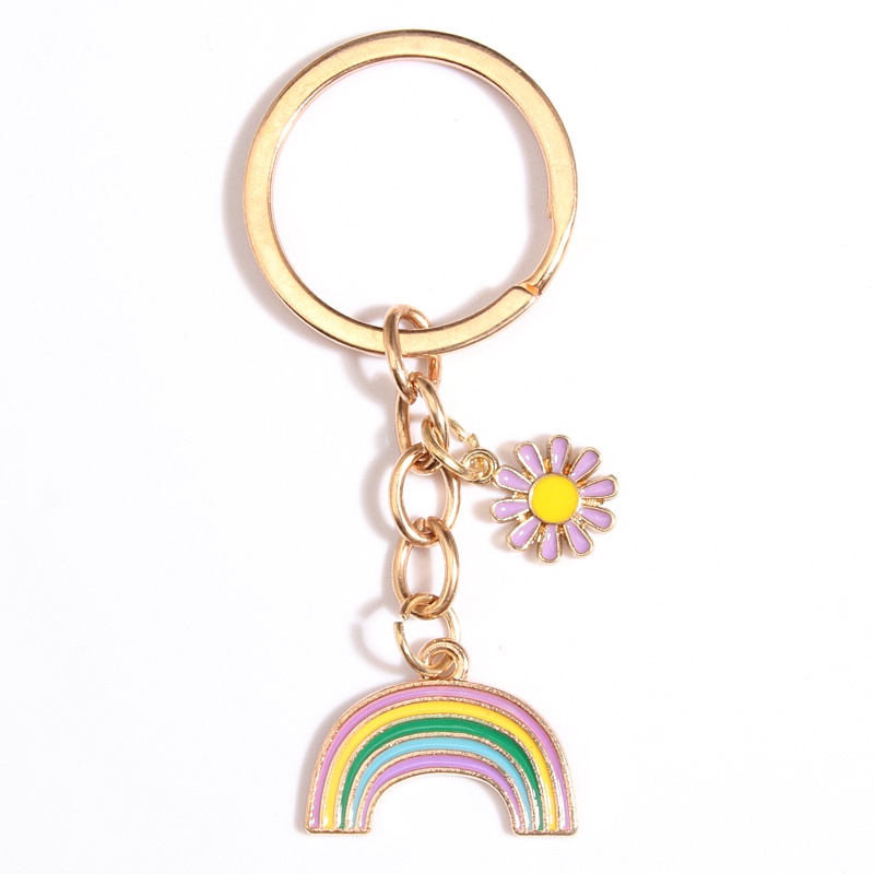 Cute Keychain Purple Rainbow Flower Key Ring Enamel Key Chains | Shopee ...