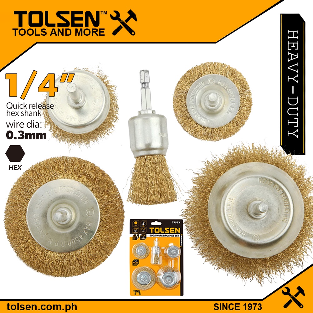 Tolsen 5pcs Wire Brush Set w/ Hex Shank For Quick Release (1/4") 77553 ...