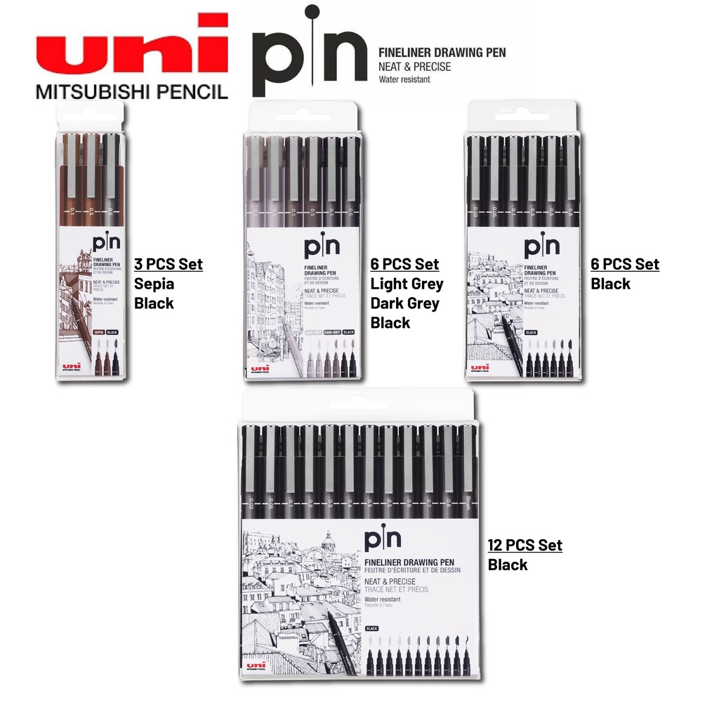 【Uni】Pin Pigment Ink Technical Drawing Pen Set PIN-200 | Shopee Philippines