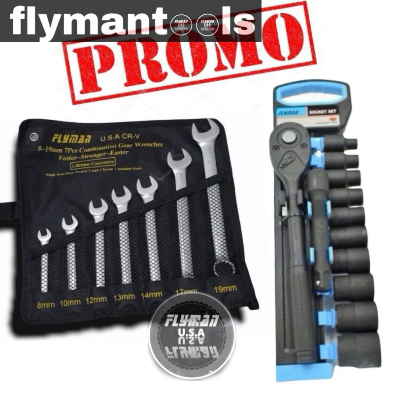PROMO PACKAGE 12 PCS SOCKET SET 1/2 DRIVE AND 7 PCS COMBINATION WRENCH ...