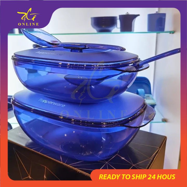 Tupperware Royale Blue Crystalline Servewave Dining Set Saucy Server 1 ...