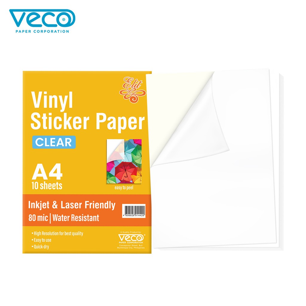 Veco Vinyl Sticker Paper Glossy Photoquality Inkjet and Laser A4 8.25 x ...
