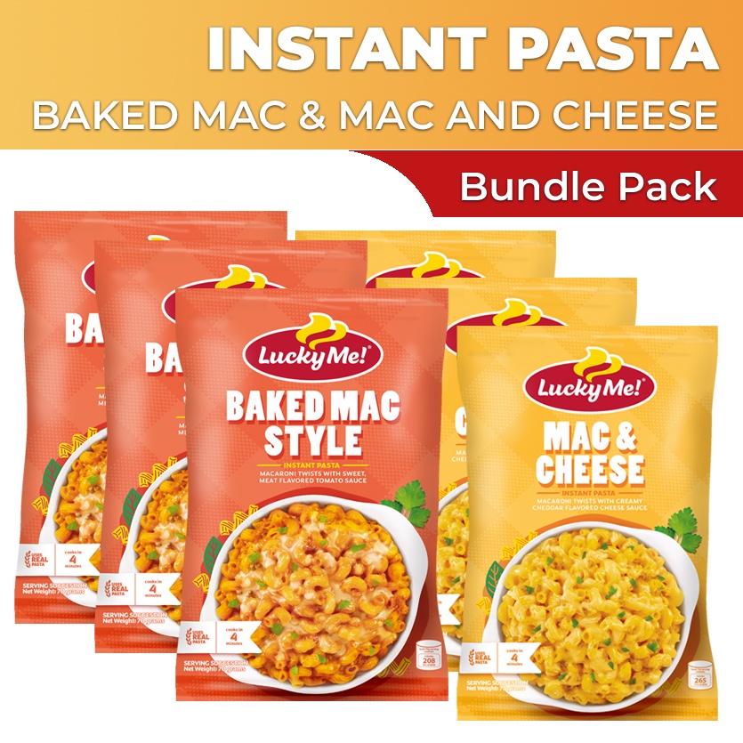 Lucky Me! Pasta Baked Mac 60g x 3 + Lucky Me! Pasta Mac & Cheez 60g x 3 ...