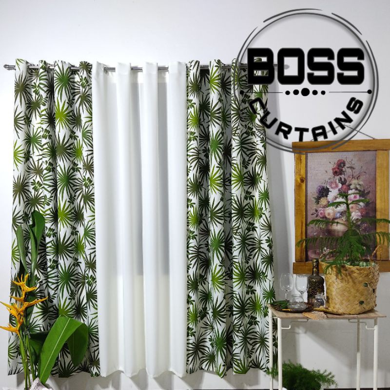 Boss Curtains- 3in1 Curtain Set (Anahaw Green/White) | Shopee Philippines