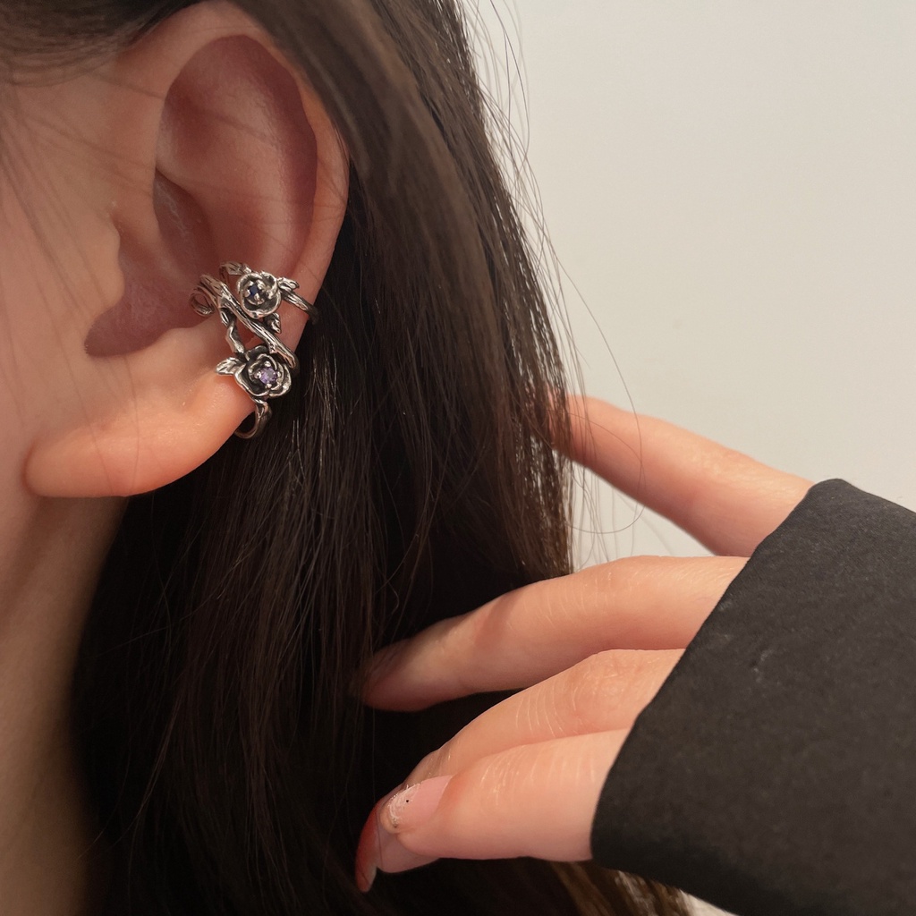 Original S925 Silver Purple Zirconium Thorn Rose Ear Clip Female ...