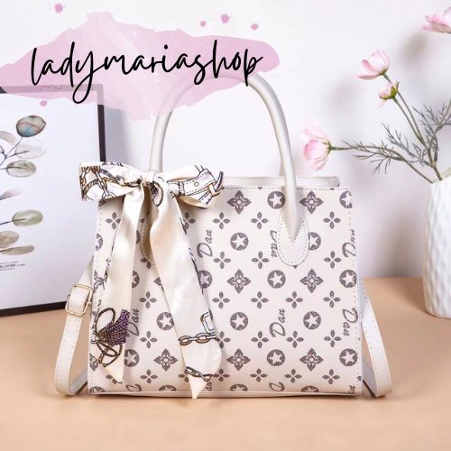 Lady M 2 WAY Ladies Leather Tote Bag/Sling Bag w/ scarf DN Collection ...