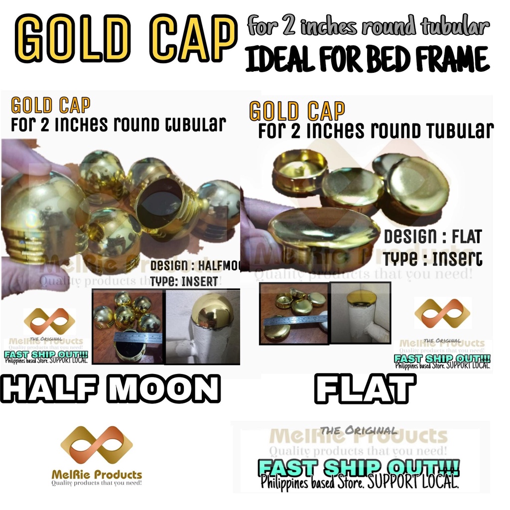 GOLD END CAP for Bed Frame with 2 inches ROUND tubular-HALFMOON/FLAT design- Sold per piece ...