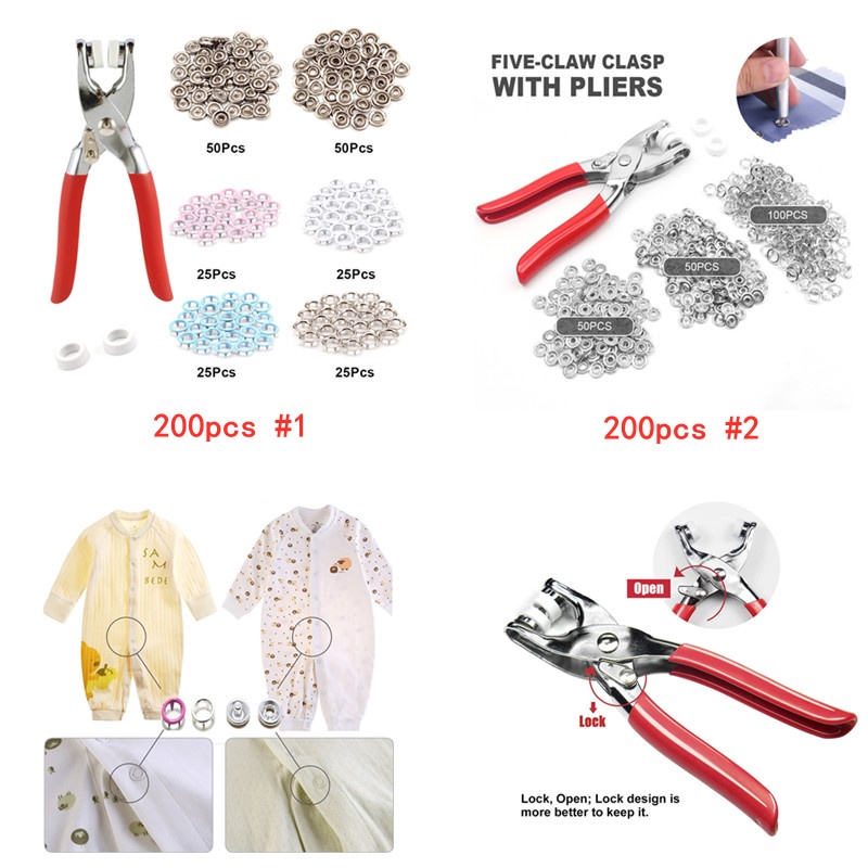 200pcs Snap Pliers Fastener Press Stud Button Fixing Tool Sewing Craft ...