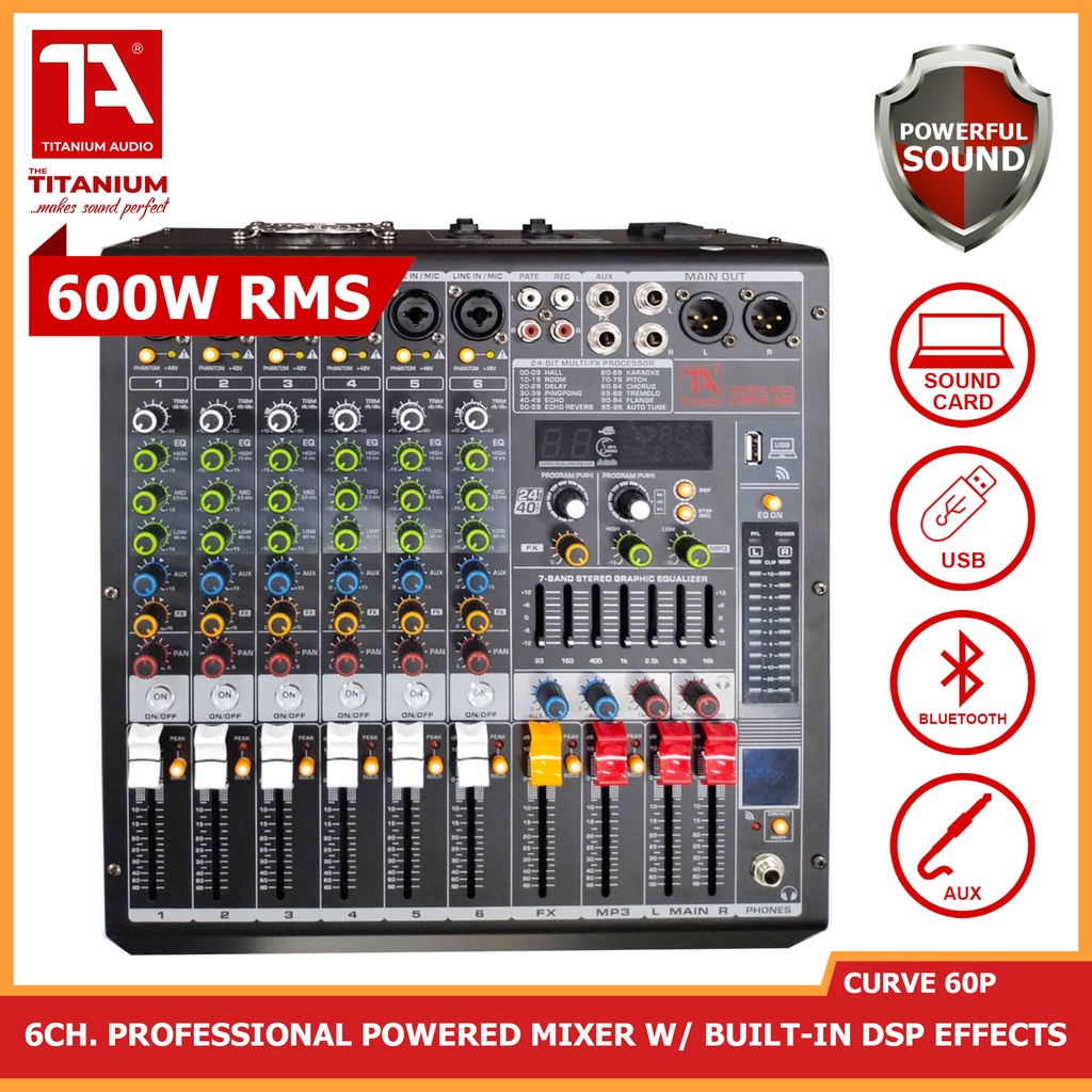 Titanium Audio Powered Mixer Curved 60P / USB, Aux, Bluetooth/ 600W RMS ...