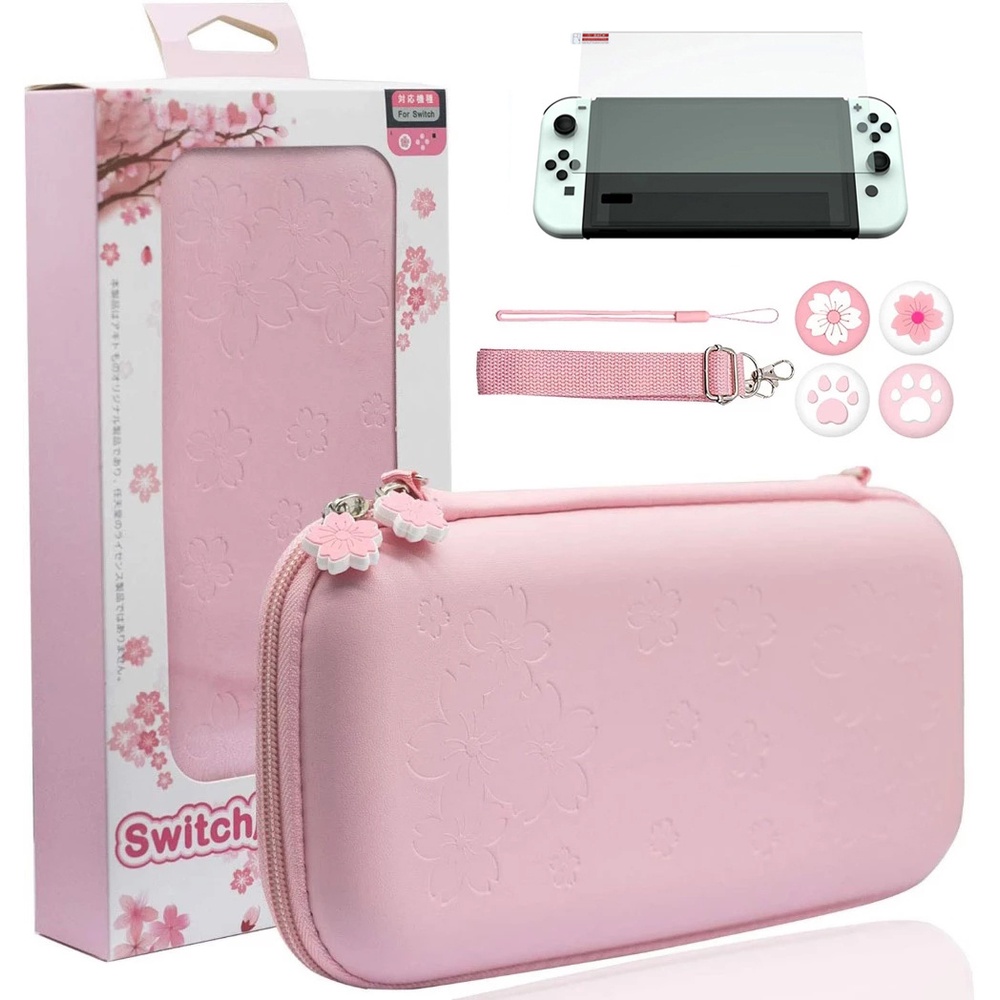 8 in 1 Nintendo Switch OLED Console Accessories Kit Pink Sakura PU ...