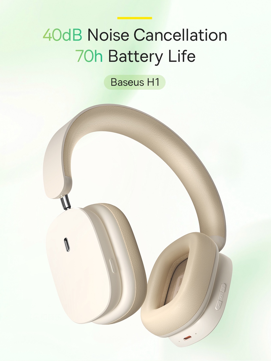 Baseus H1 Noise-Cancelling Wireless Headphones 40dB ANC Long Battery ...