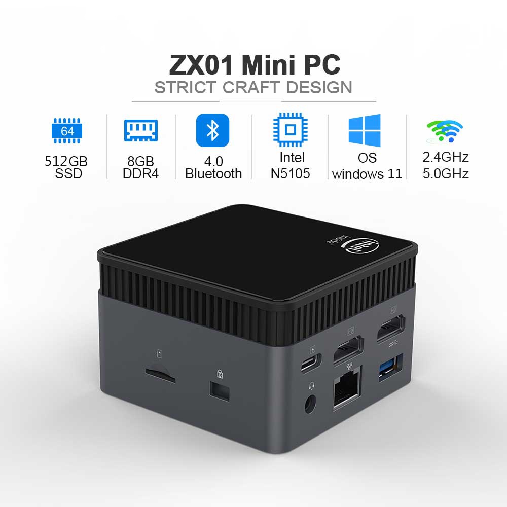 ZX01 Quard Core Windows 11 Mini PC Intel N5105 2.9GHZ DDR4 8GB 256GB ...