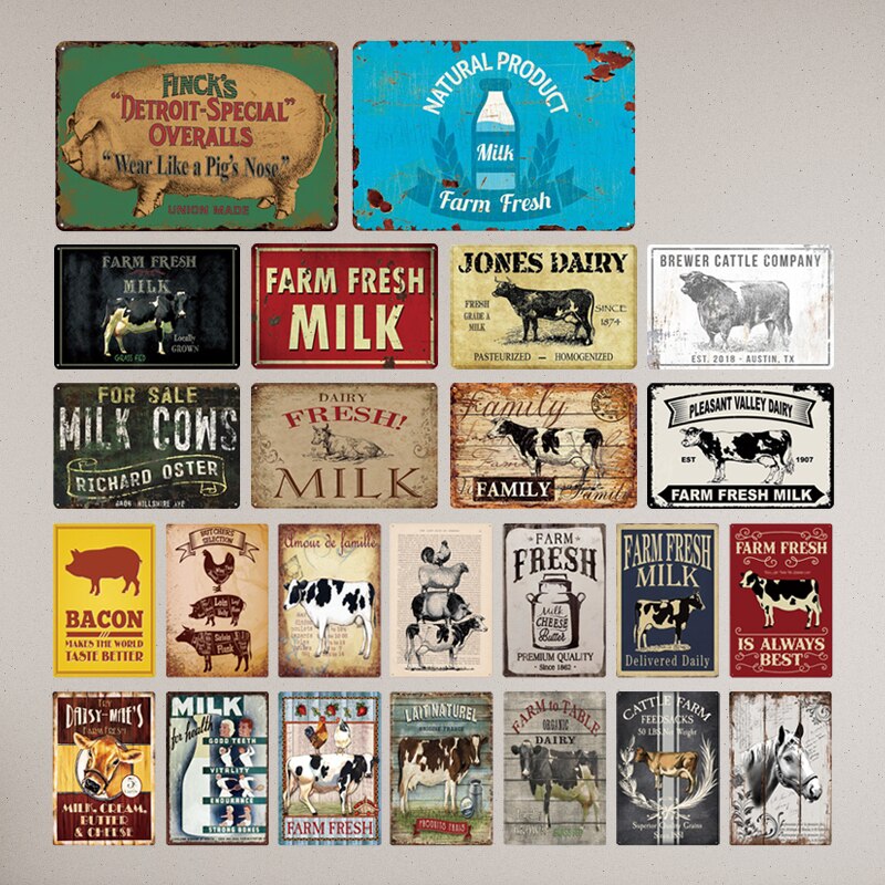 2024 Farm Tin Sign Animal Milk Vintage Metal Sign Plaque Metal Vintage ...