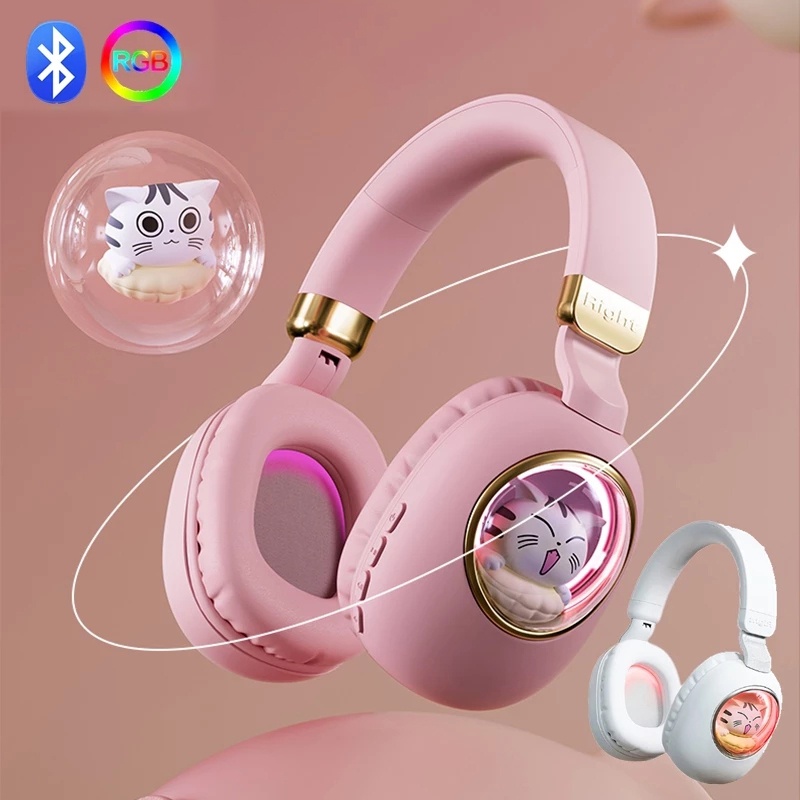 Cat Wireless Headphones For Girls Bluetooth Earphone 5.1 Foldable Headset Sport Headphone Gaming ...