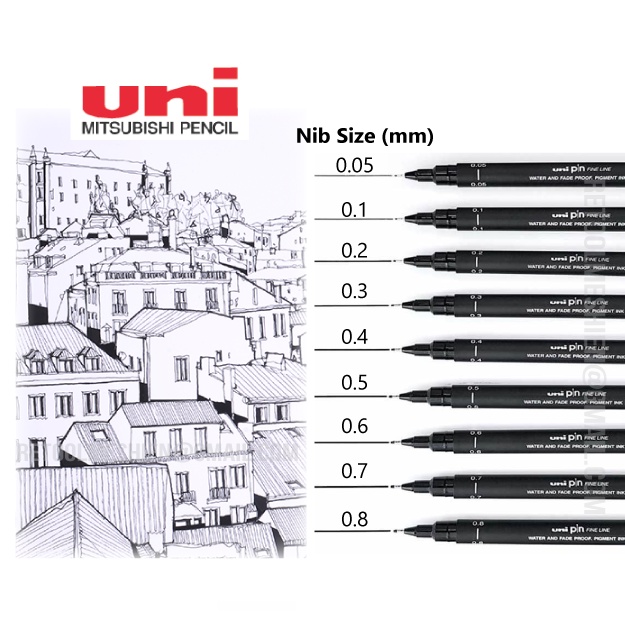 UNI PIN Fine Line Technical Drawing Pen Black (0.05mm - 0.8mm) | Shopee ...