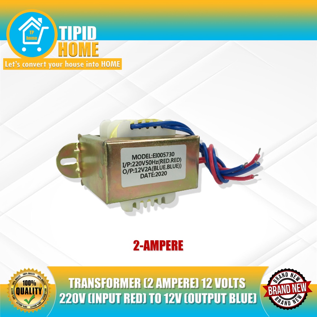 TRANSFORMER (2 AMPERE) 12 VOLTS 220V (INPUT RED) TO 12V (OUTPUT BLUE ...