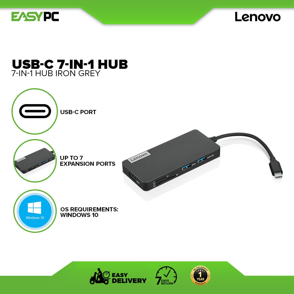Lenovo USB-C 7-in-1 Hub Iron Grey GX90T77924 1ION | Shopee Philippines