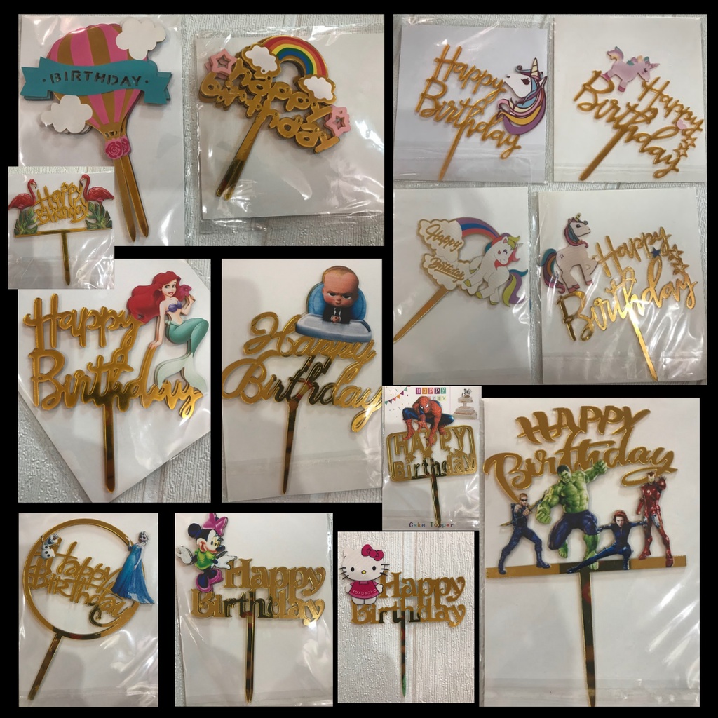 Cute Cake Topper Acrylic Cartoon Cake Decoration Kids Happy Birthday ...