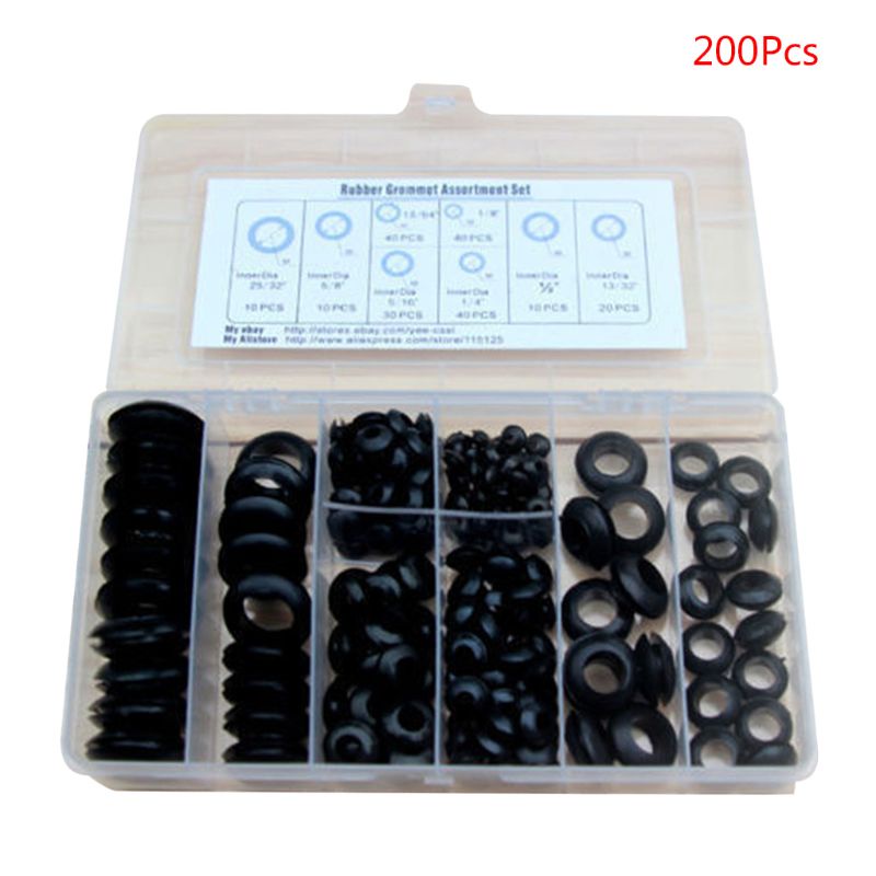 neva* 200Pcs/box Rubber Grommet Gasket Kits for Wire Cable Black ...