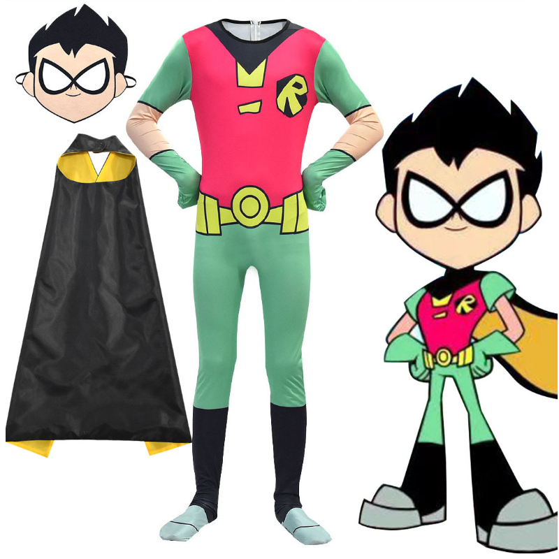 Anime Teen Titan Robin Costume Comic Superhero Kids Boys Cosplay ...