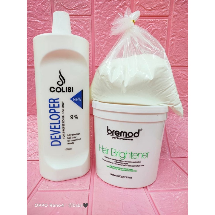BREMOD HAIR BRIGHTENER BLEACHING POWDER + COLISI OXIDIZING CREAM 1000ML ...