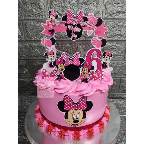 customized photo printed minnie mouse pink ribbon balloon number cake ...