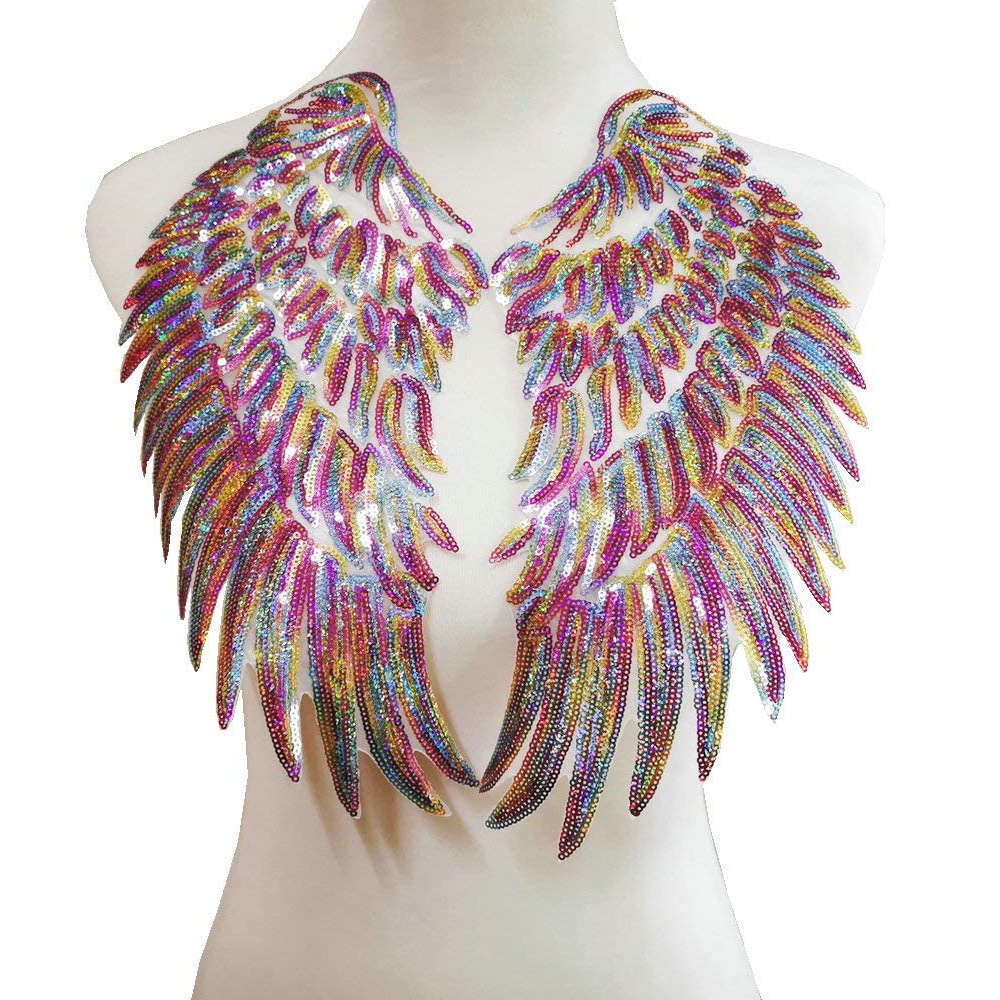 1 Pair Wings Sequin Dreamy Sew Iron On Patches Embroidered Badges For ...