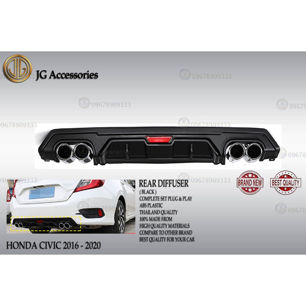 HONDA CIVIC 2016-2021 REAR BUMPER DIFFUSER WITH DUAL EXHAUST TIP/REAR ...