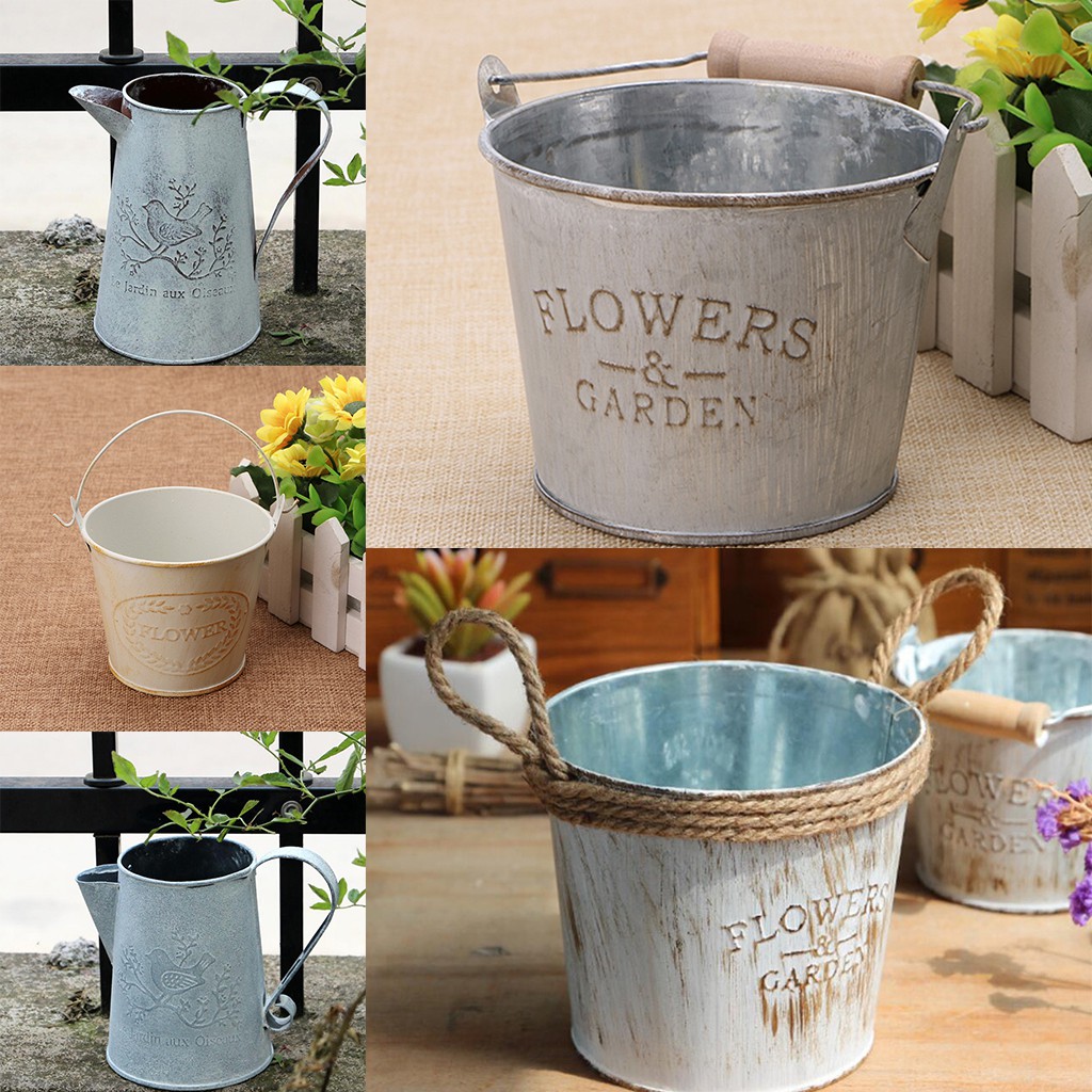 Vintage Metal Bucket Flower Pot Planter Garden | Shopee Philippines