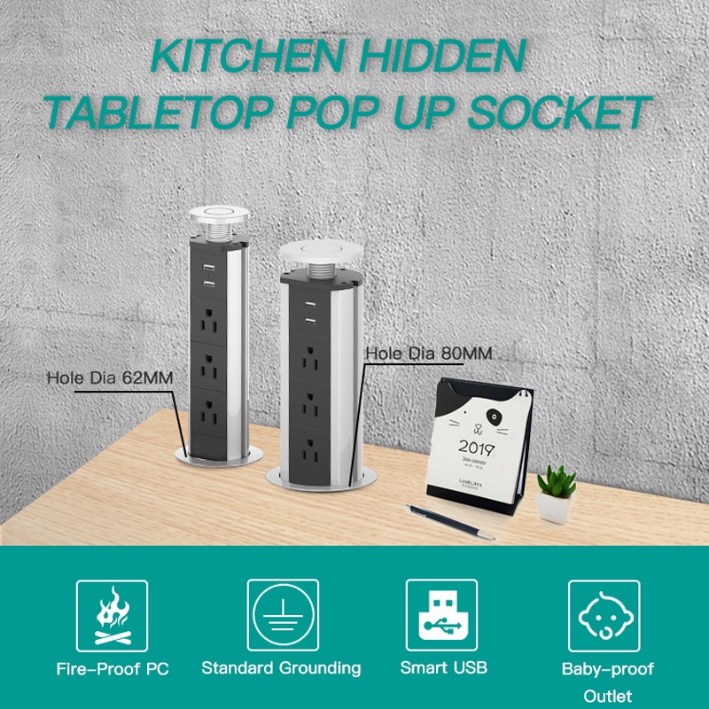 US Plug 80mm Manual Pop Up Socket Kitchen Office Desktop Countertop ...