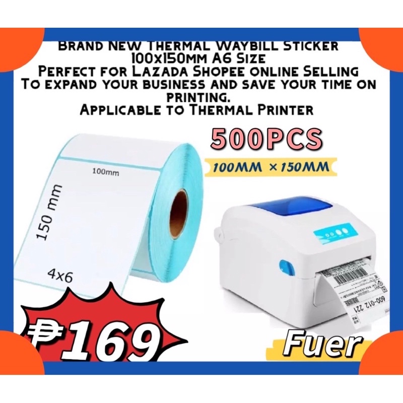 Fuer shopee EXPRESS WAYBILL STICKER 100mmx150mm A6 SIZE Roll 500 PCS ...