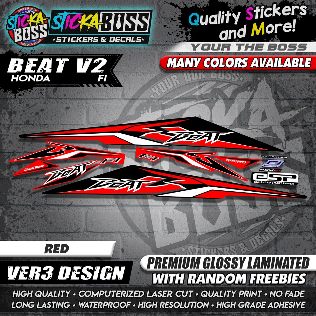 Honda Beat Fi v2 Stock Decals ( Ver3 Design )【PREMIUM GLOSSY LAMINATED ...