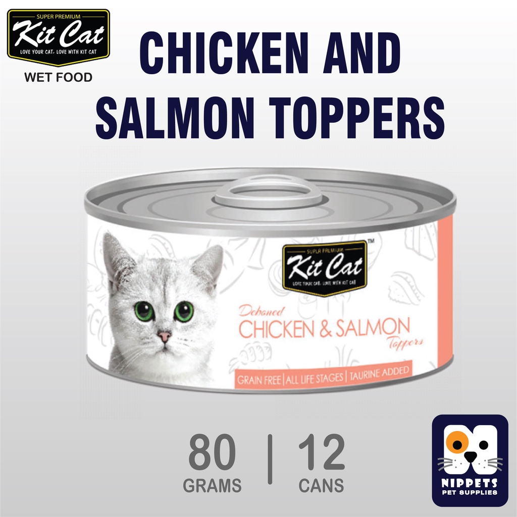 KIT CAT Deboned Chicken and Salmon Toppers Wet Cat Food in Can 80g (Set ...