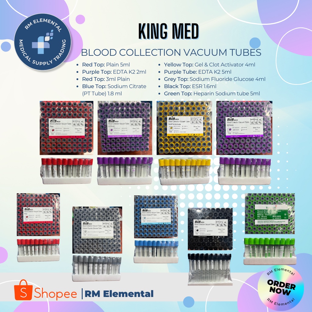 [ TRAY ] Blood Collection Tubes KINGMED 1.8ml, 2ml, 3ml, 4ml, 5ml Red ...