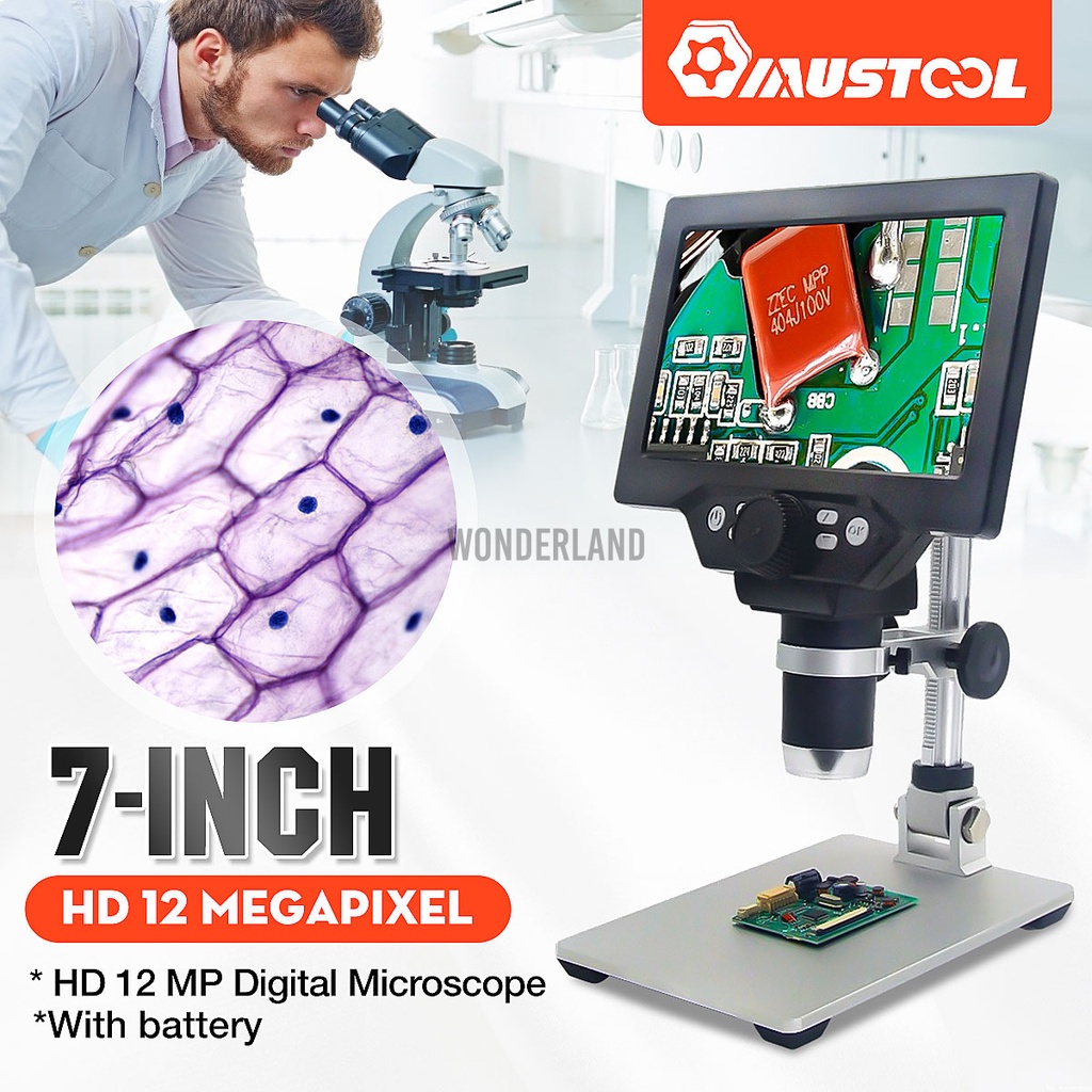 G1200 12MP 7" HD MUSTOOL Digital Microscope 1-1200X Continuous Zoom ...