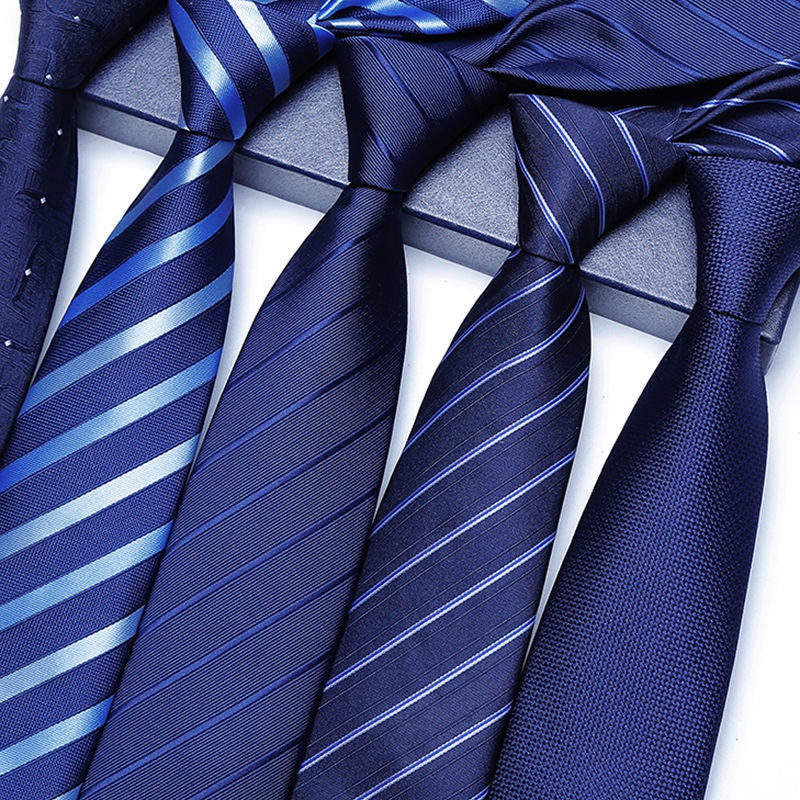 New Mens Tie 8cm Blue Neckties Jacquard Woven Stripes Striped Polka