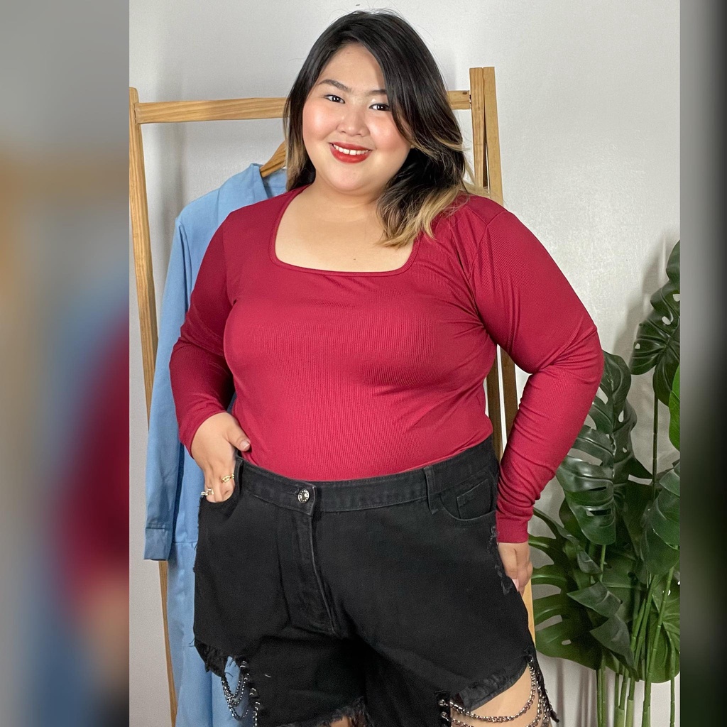 astrid plus size square neck semi croptop long sleeves for xl-3xl body ...