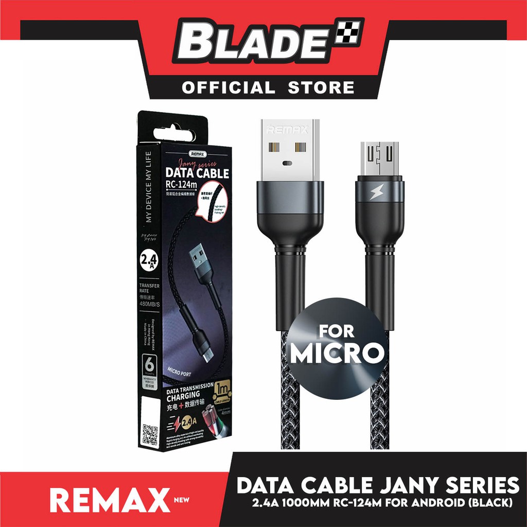 Remax Data Cable Jany Series 2.4A 1000mm RC-124m for Android (Black ...