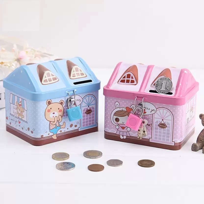 1 Piece Money Saving House Shape Money Bank with Lock and Key Pink ...
