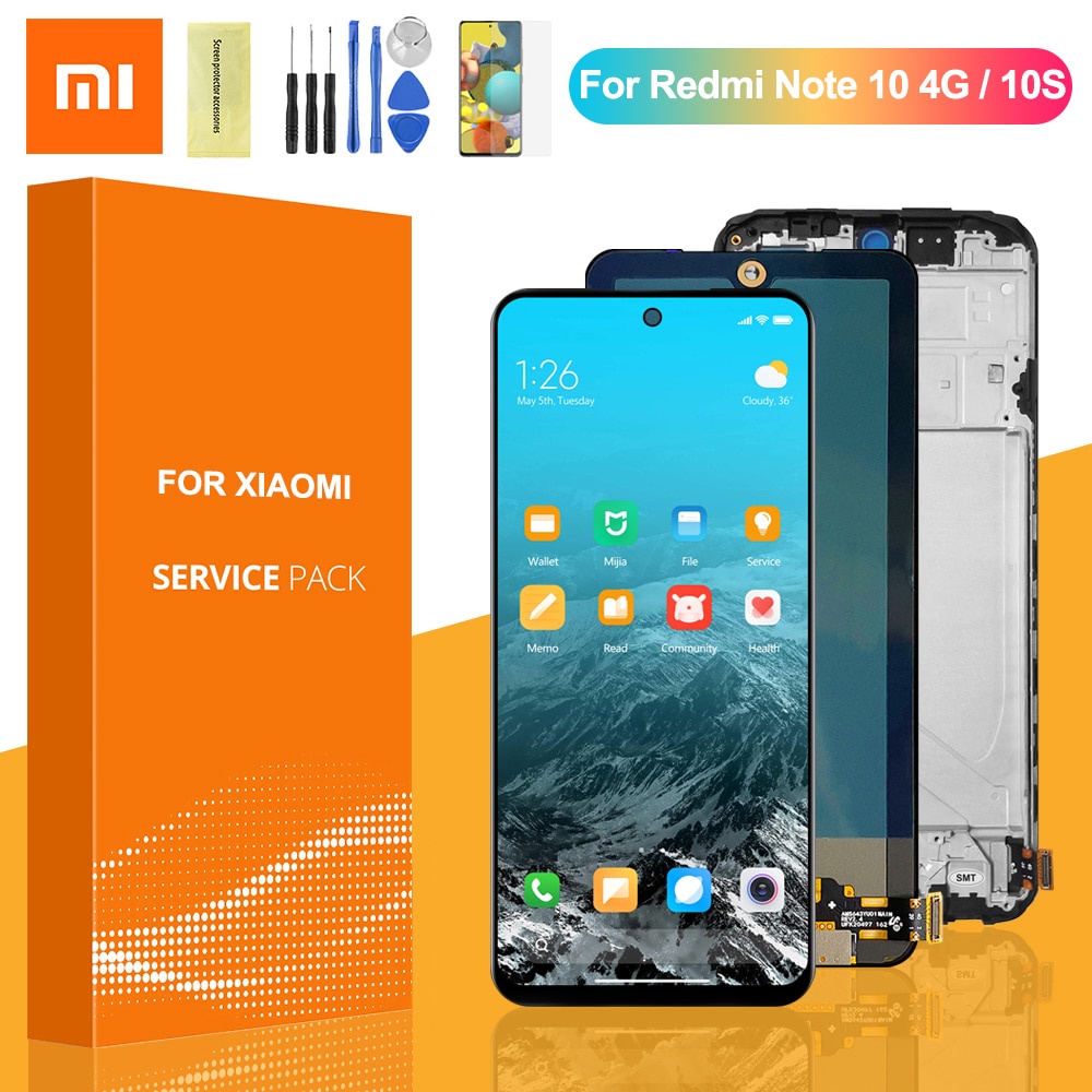 Super AMOLED For Xiaomi Redmi Note 10 4G LCD with Frame M2101K7AG Touch Screen Digitizer For ...