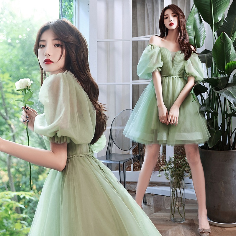 Banquet Birthday Evening Dress Green Off Shoulder Slim Princess Dresses ...