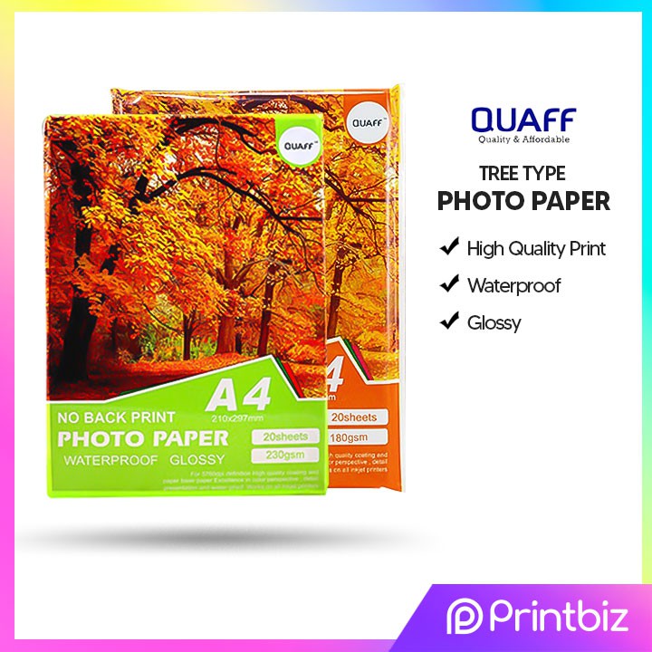 QUAFF Photo Paper A4 Size 180gsm, 230gsm (20 Sheets/pack) | Shopee ...