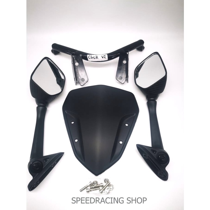 Black side mirror/braket with visor for aerox/click v1/mio/beat w/out ...