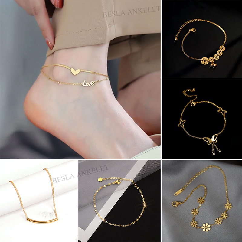 18K Stainless Steel Anklet for Women Vintage Heart Angklet Handmade ...