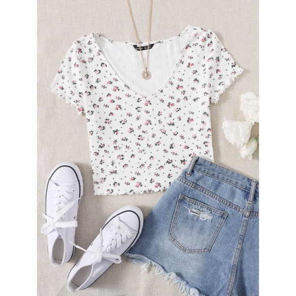 TREND SY LETTUCE TRIM DITSY FLORAL TOP(100% ORIGINAL) | Shopee Philippines