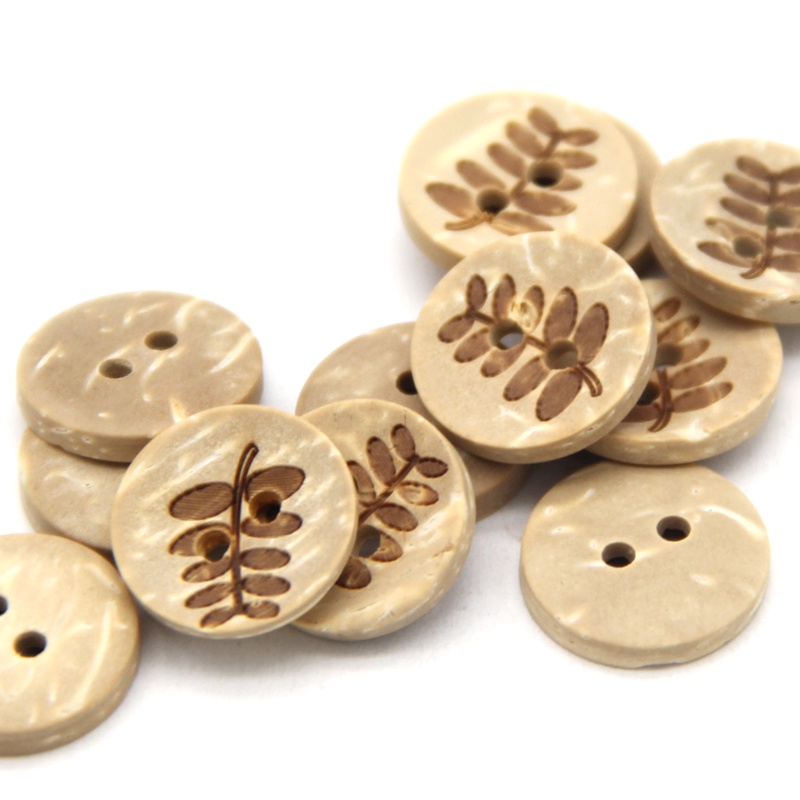 50Pcs/set 13mm Leaf Pattern Natural Coconut Shell Wooden Buttons For ...